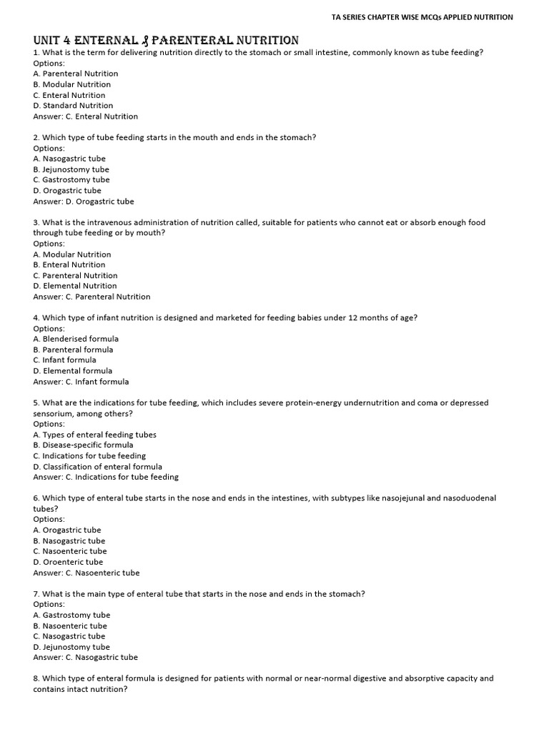 Nutrition MCQs for Medical Students | PDF | Infant Formula | Milk