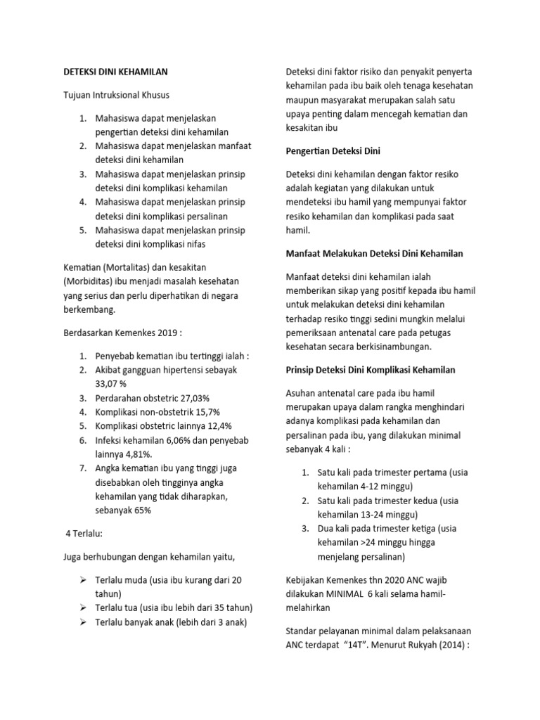 Deteksi Dini Kehamilan dan Komplikasi | PDF