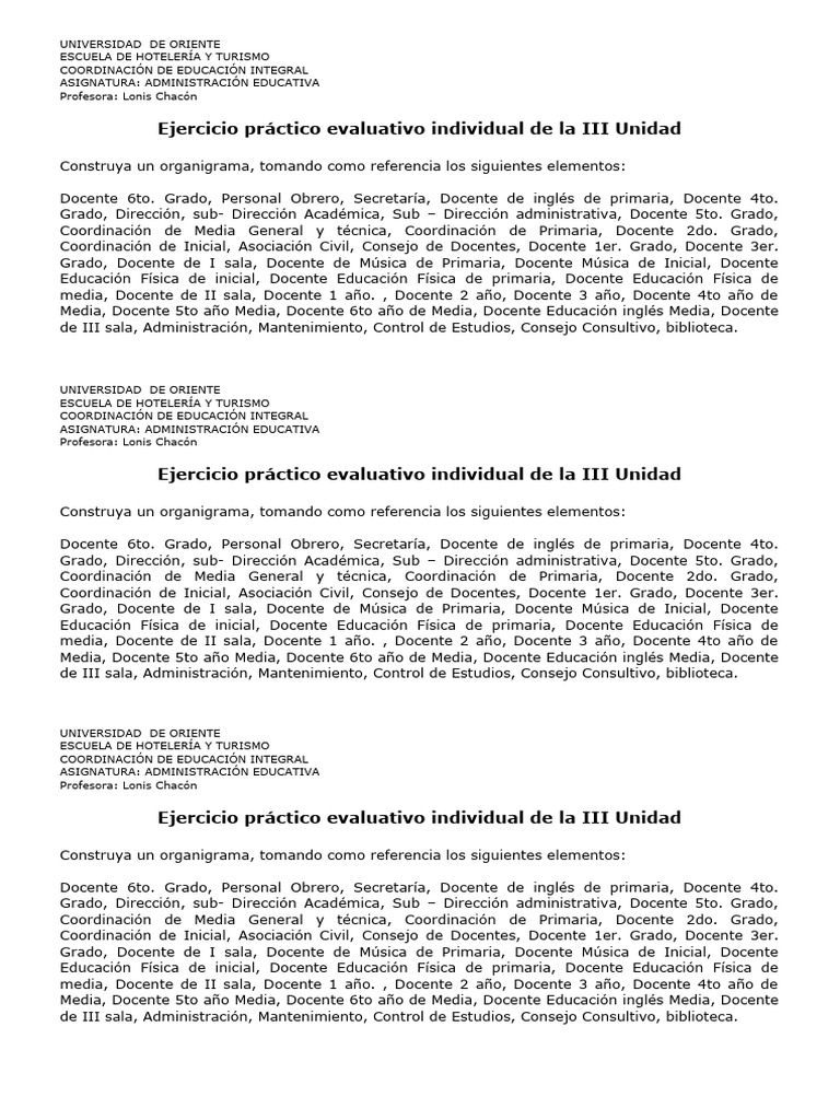 Ejercicio Eval Organigramas | PDF | Maestros | Aprendizaje