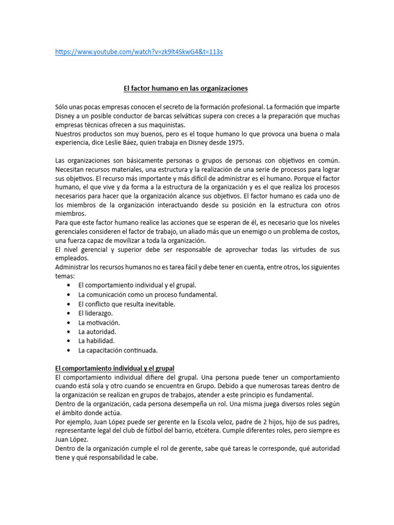 3-Factor Humano en Las Organizaciones | PDF | Comportamiento | Gestión de recursos humanos