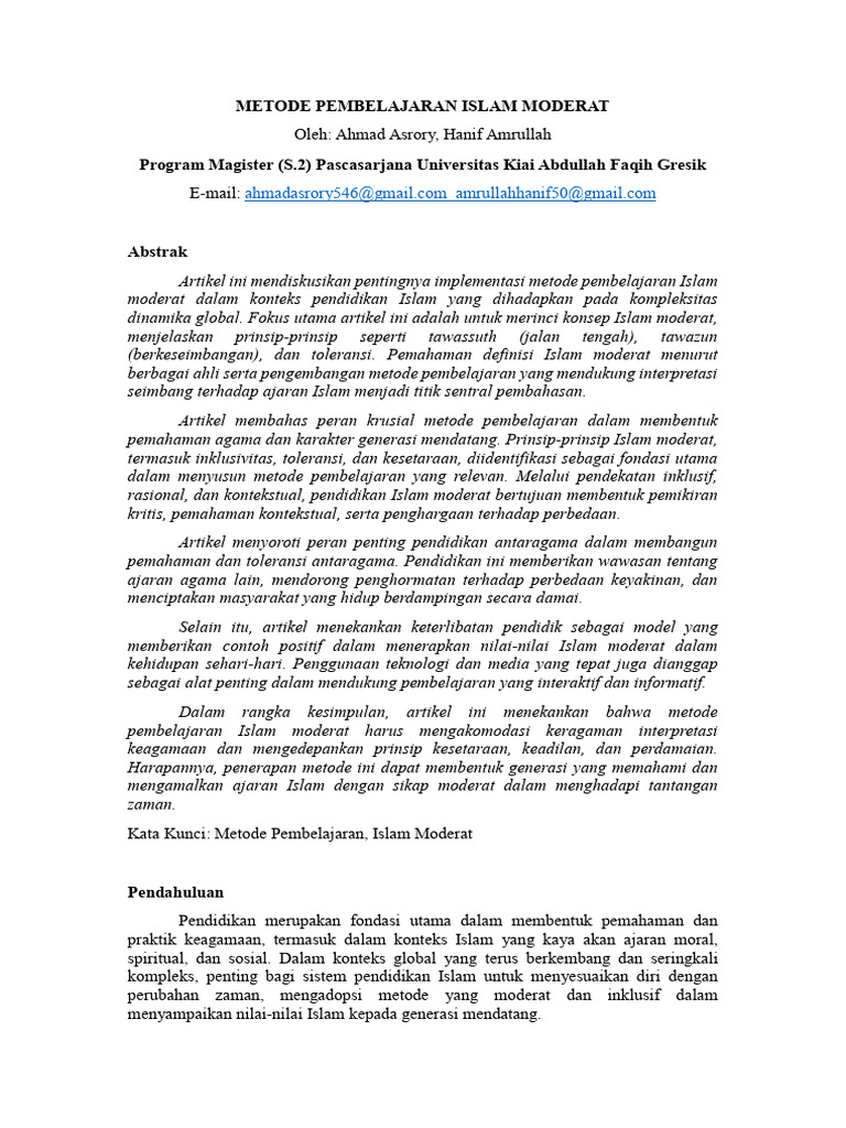 Metode Pembelajaran Islam Moderat | PDF