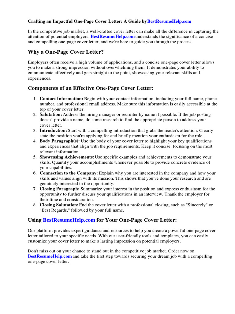 One Page Cover Letter Example | PDF | Résumé | Information