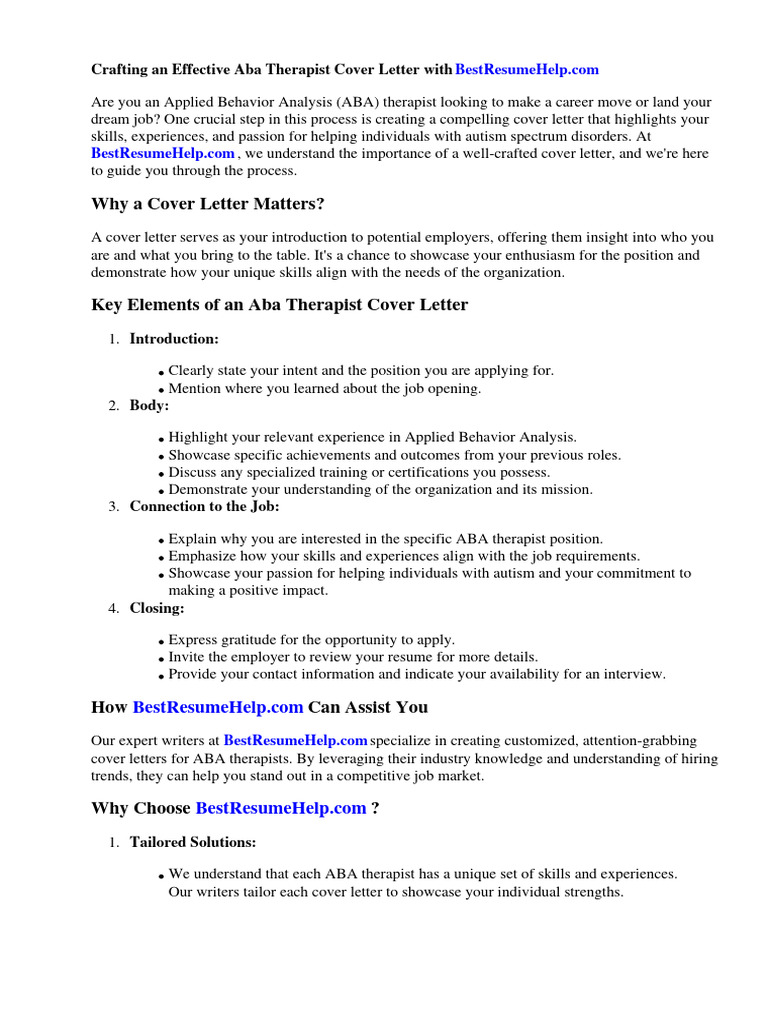 Aba Therapist Cover Letter | PDF | Autism Spectrum | Résumé
