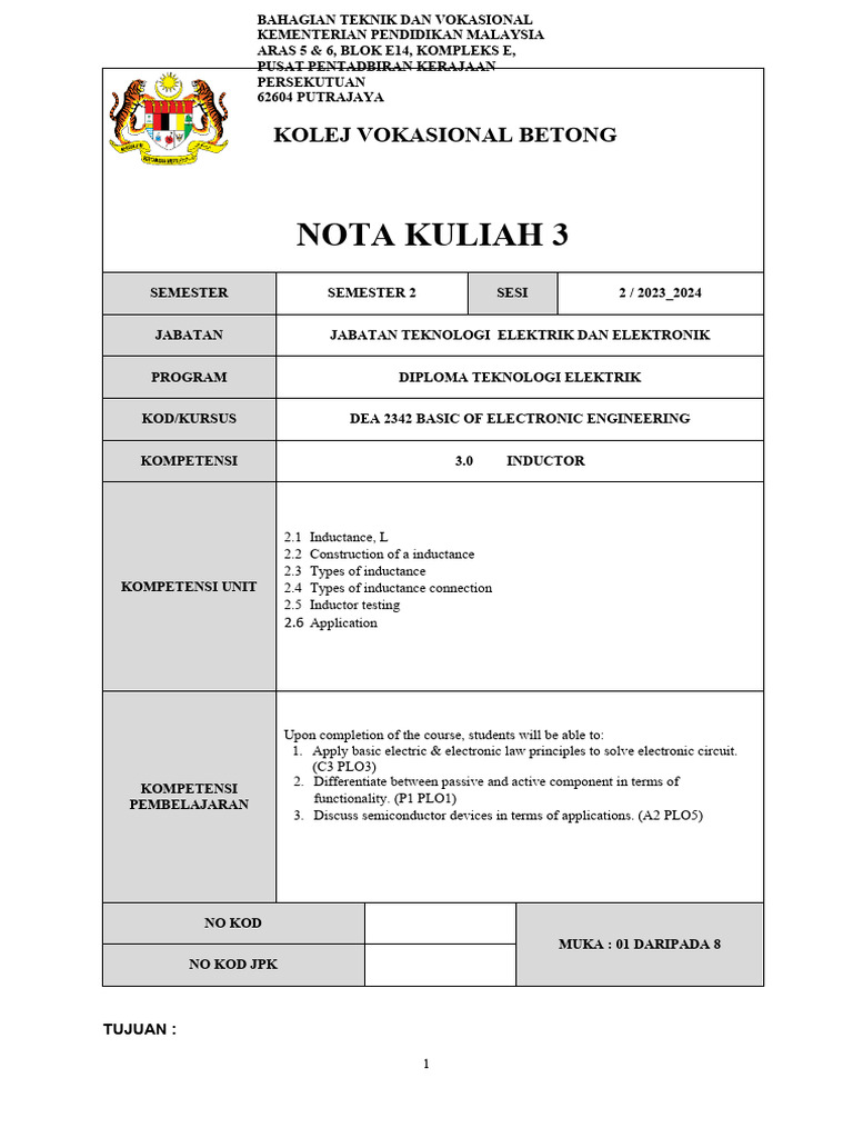Nota Kuliah 3 (Induktor) | PDF