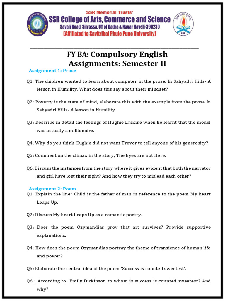 English Assignments for FY BA Students | PDF