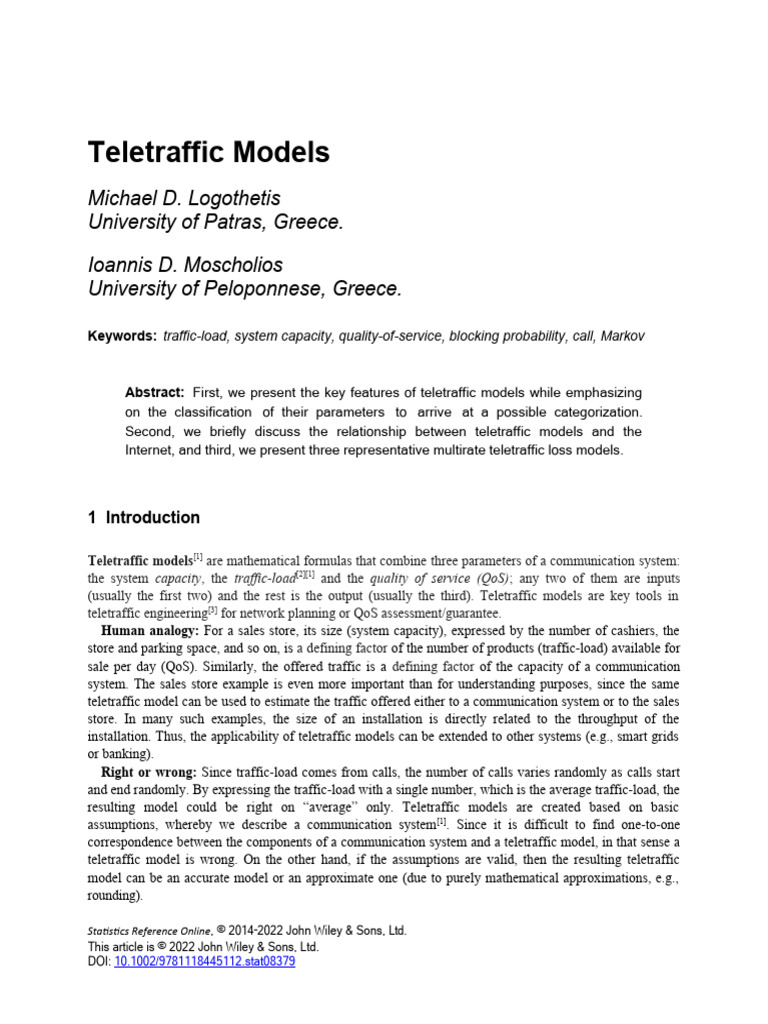 Wiley Statsref TeletrafficModels | PDF | Quality Of Service | Computer ...