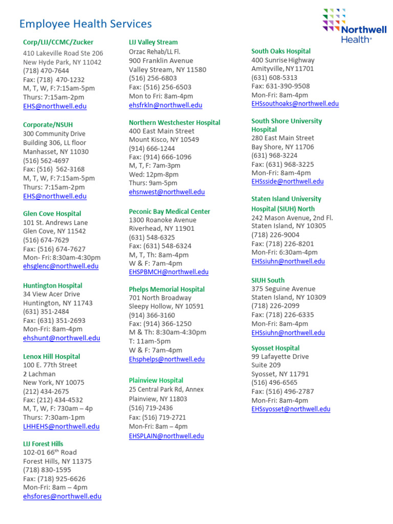 EHS Locations and Hours | PDF
