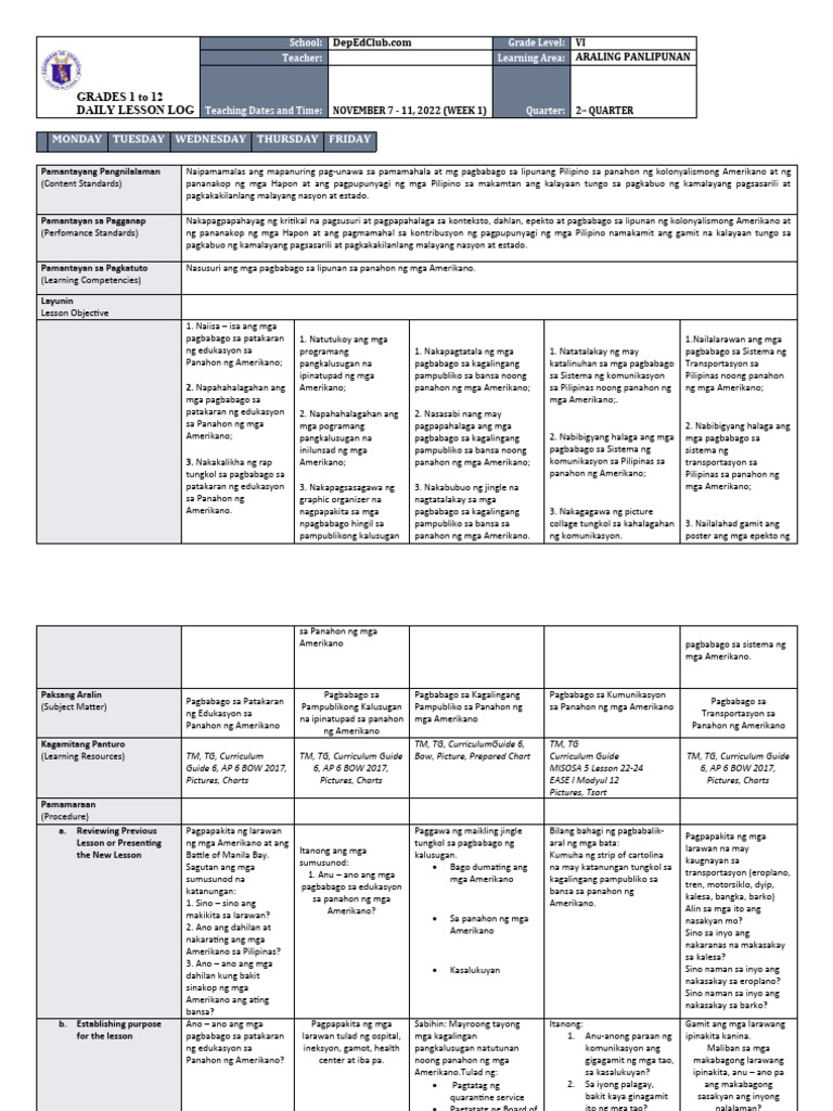 Grade 6 2nd Quarter DLL Week 1 | PDF