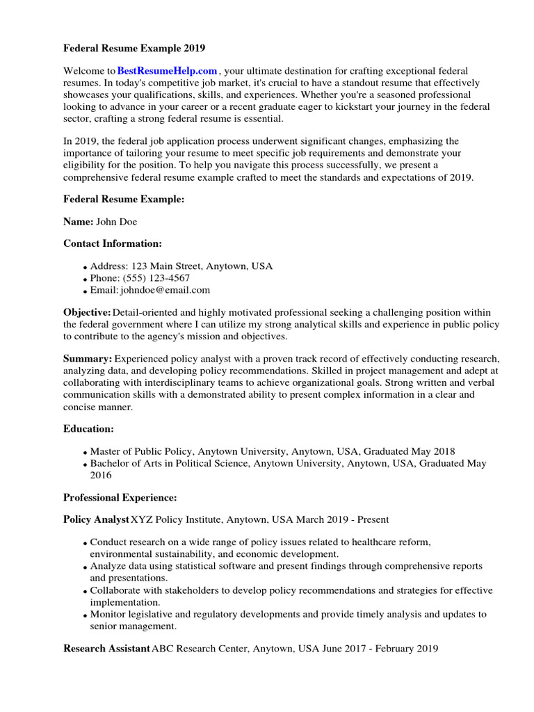 Federal Resume Example 2019 | PDF | Résumé
