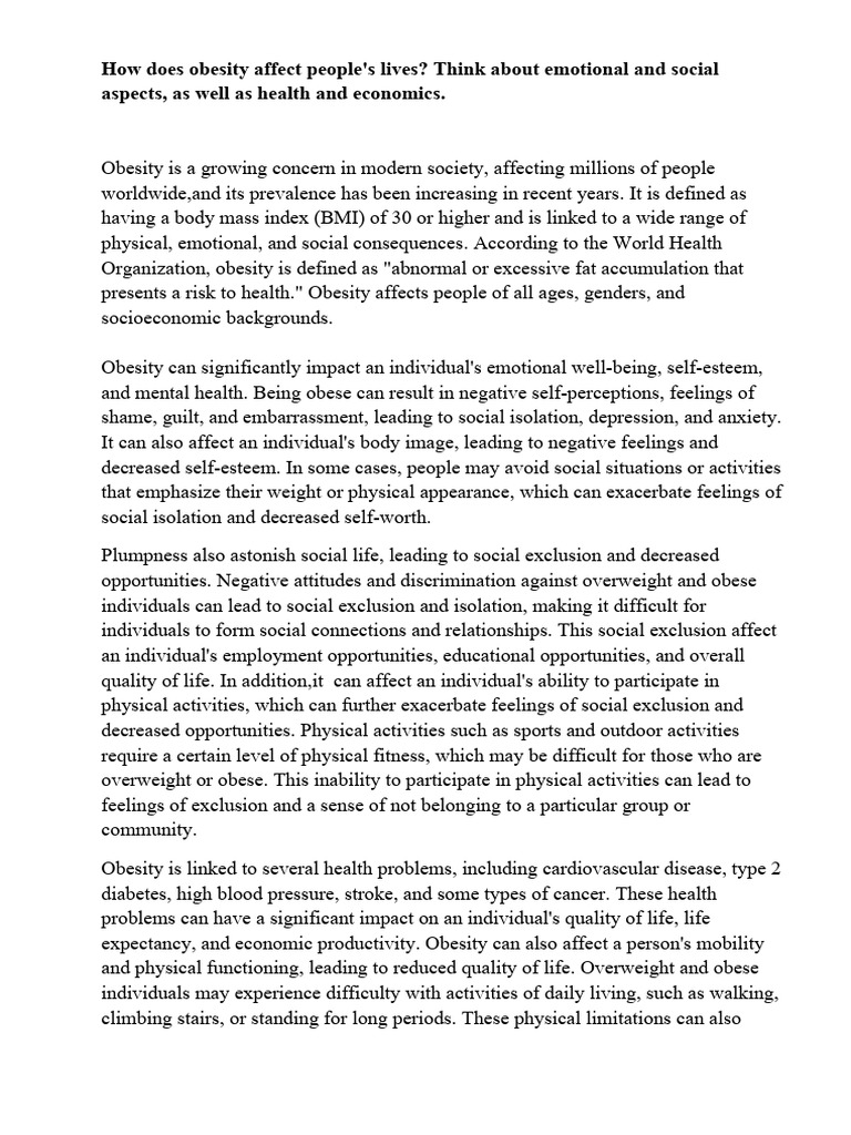How Does Obesity Affect People | PDF | Obesity | Self Esteem
