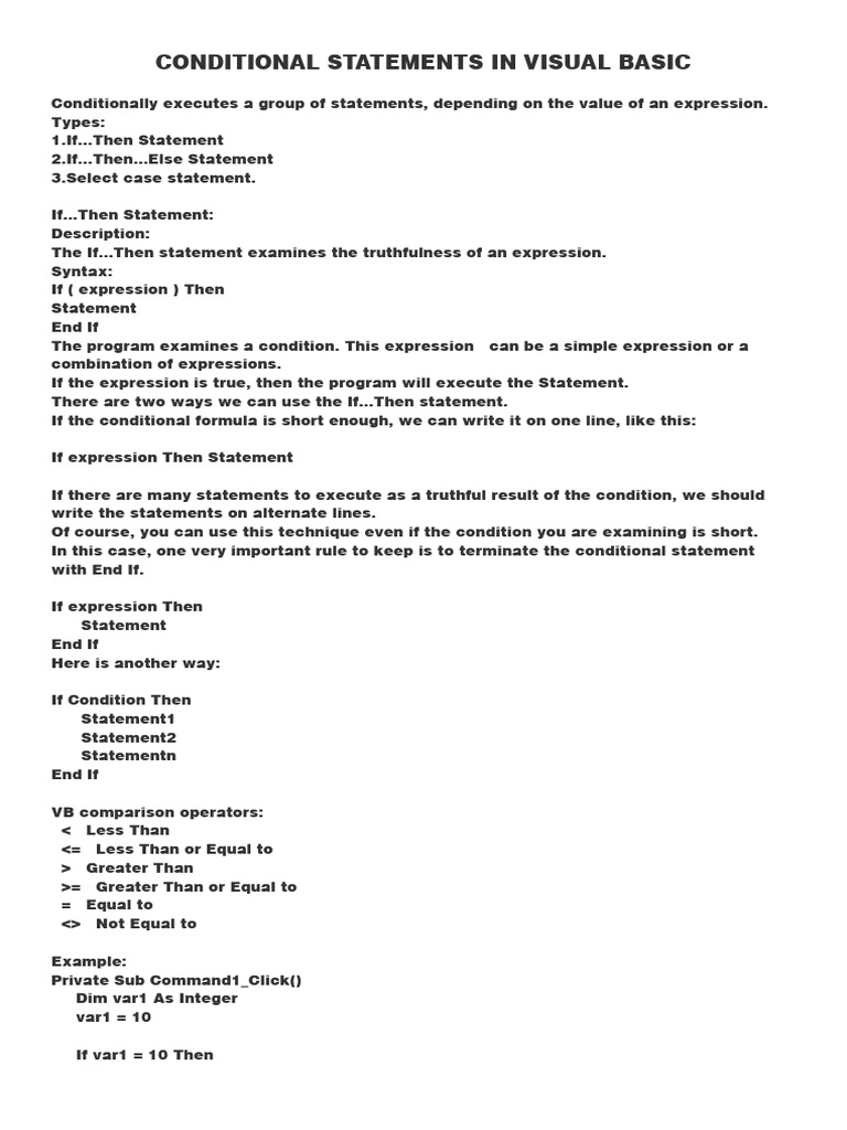 Conditional Statements and Loops in Visual Basic | PDF | Control Flow | Computing