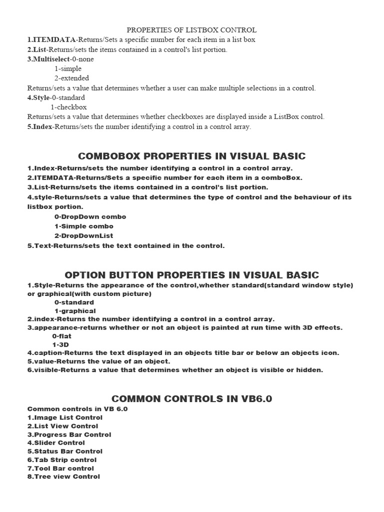 Properties of Some Controls | PDF