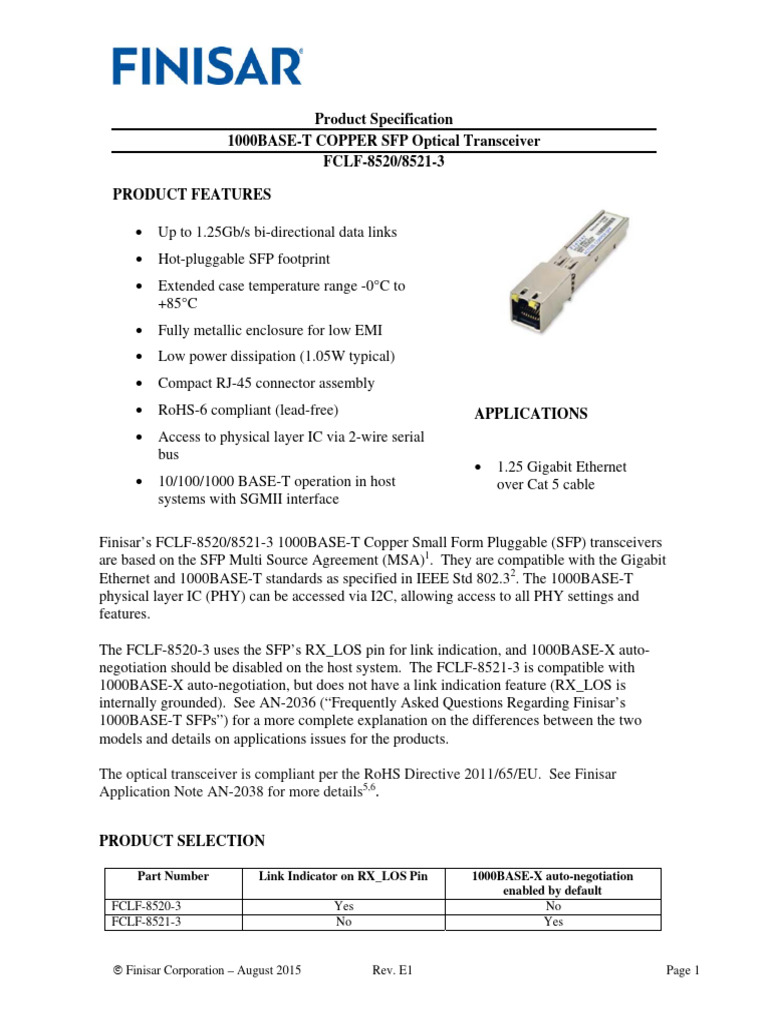 Finisar FCLF 8521 3 | PDF | Physical Layer Protocols | Computer Networking Finisar FCLF 8521 3 | PDF | Physical Layer Protocols | Computer Networking
