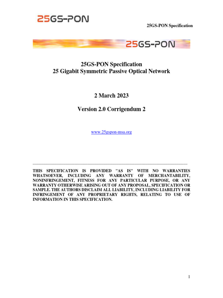 25GS PON Specification V2.0 Corrigendum 2 | PDF | Telecommunications ...