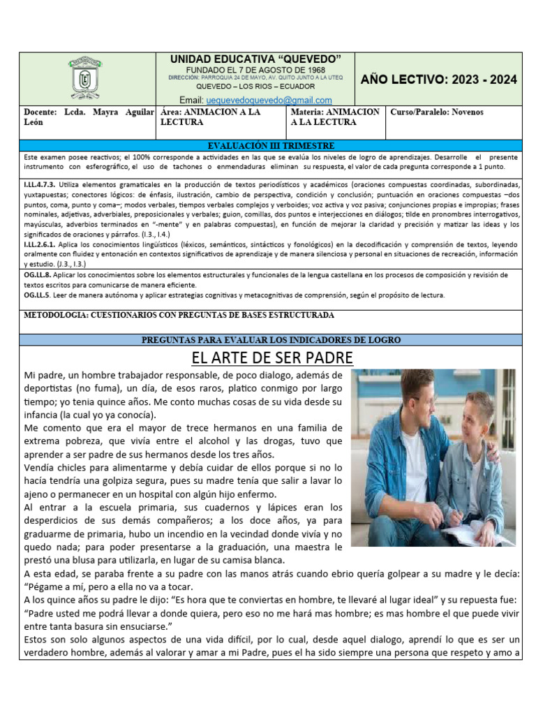 A Evaluacion 3er Trimestre 2024 Animacion A La Lectura | PDF | Oración ...