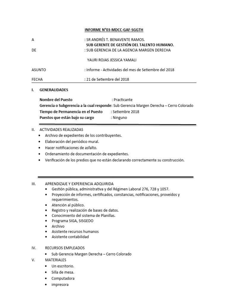 Informe de Actividades de Jessica Yauri | PDF | Negocios | Finanzas y dinero