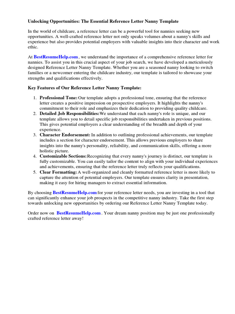 Reference Letter Nanny Template | PDF | Child Care | Nanny
