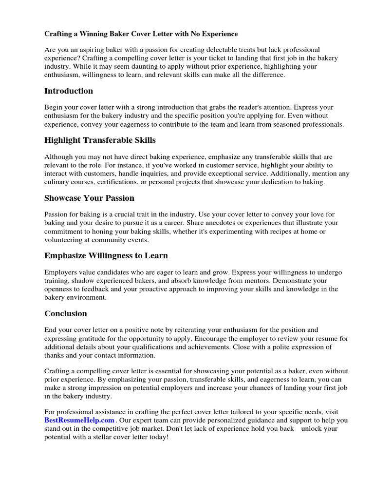 Baker Cover Letter No Experience | PDF | Résumé | Experience