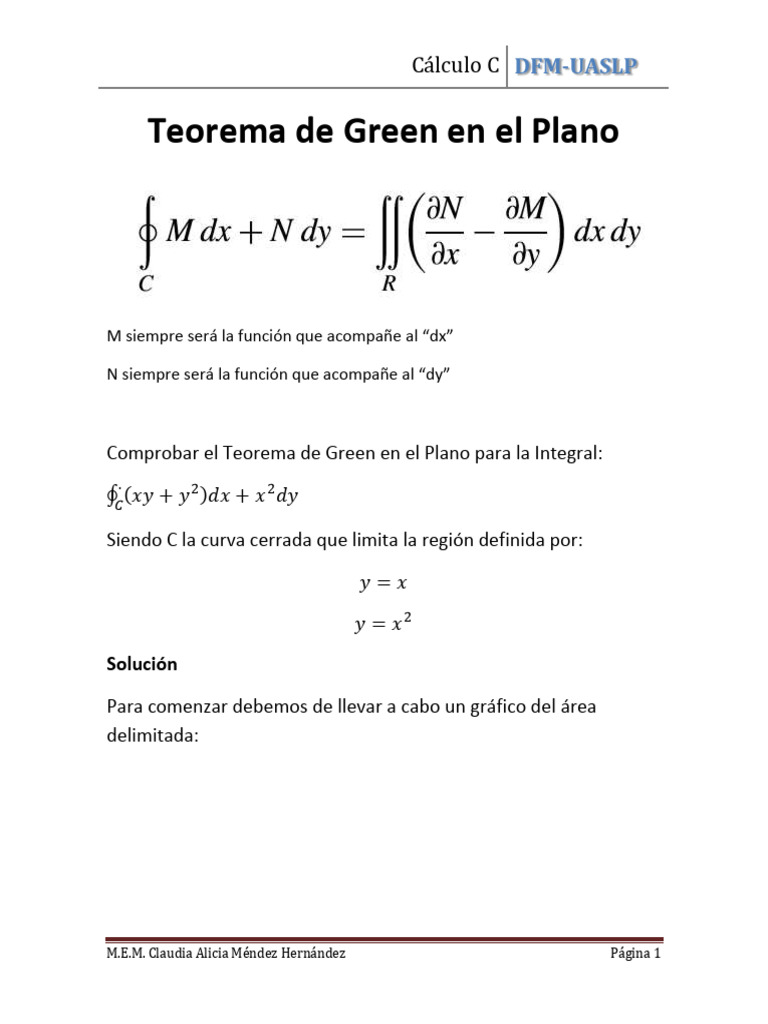 33) TeoremaDeGreenEnElPlano | PDF | Integral | Curva