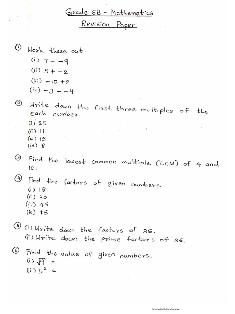 Grade 6B - Maths - Revision Paper - 2nd Term 2022 | PDF