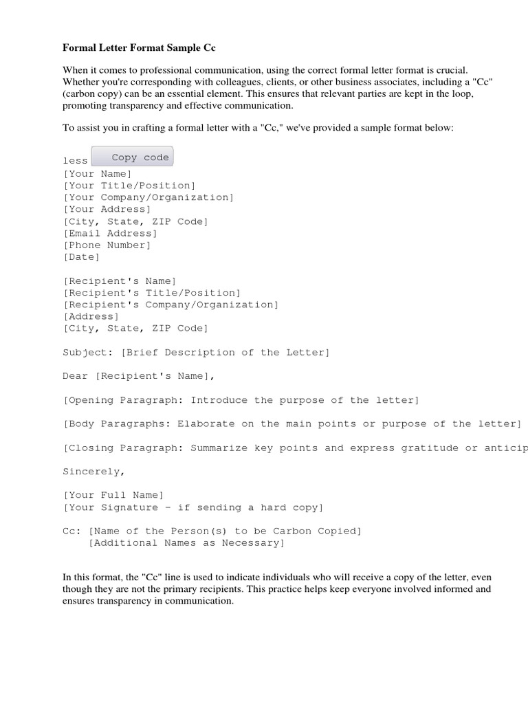 Formal Letter Format Sample CC | PDF | Punctuation | Communication
