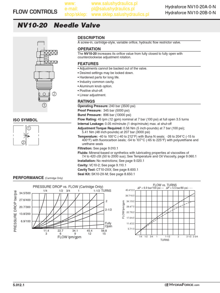 Hydraforce NV10-20 | PDF | Valve | Viscosity