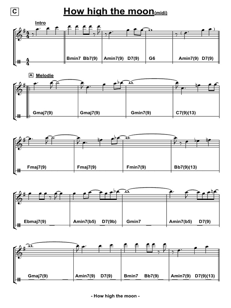 How High The Moon (Leadsheet in C) (Midi) | PDF