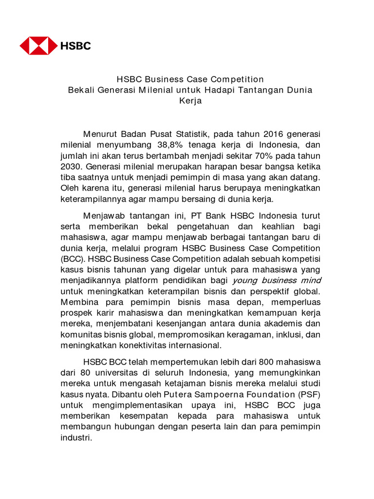 Kompetisi Kasus Bisnis HSBC 2023 | PDF | Karier & Perkembangan | Bisnis