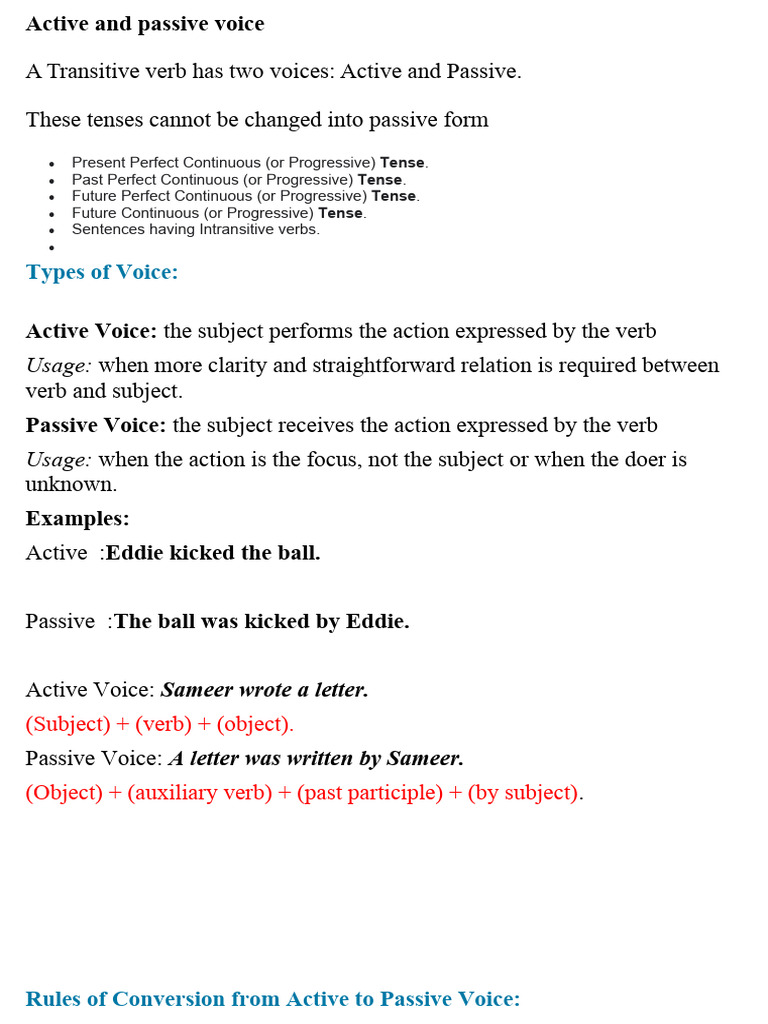Active Voice and Passive Voice | PDF | Verb | Grammatical Tense
