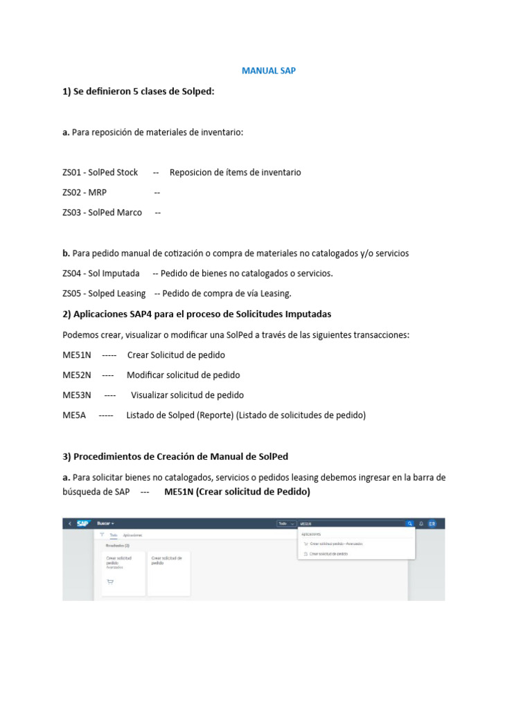 Manual SAP: Clases y Procesos SolPed | PDF | Informática