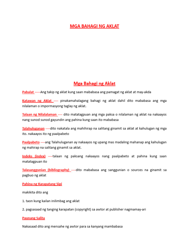 Mga Bahagi NG Aklat | PDF