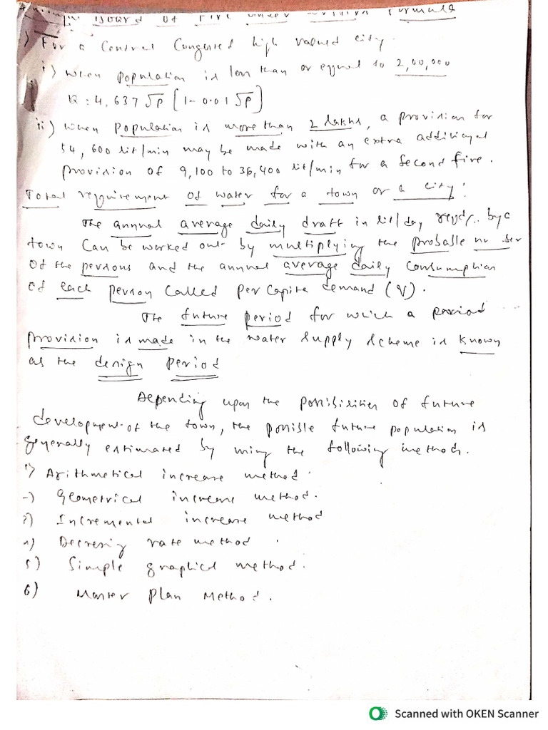 Water Supply Hand Written Notes | PDF