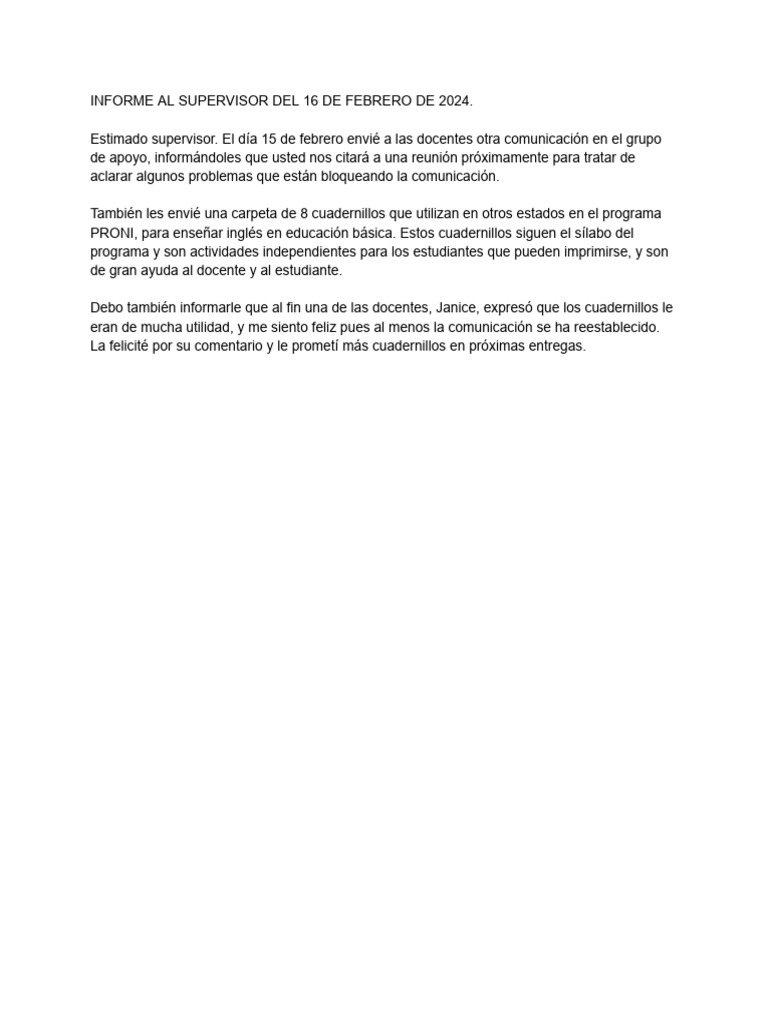Informe sobre reunión y cuadernillos PRONI | PDF | Ciencias sociales
