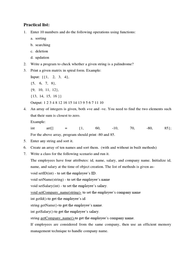 Practical List | PDF | Method (Computer Programming) | Inheritance ... Practical List | PDF | Method (Computer Programming) | Inheritance ...
