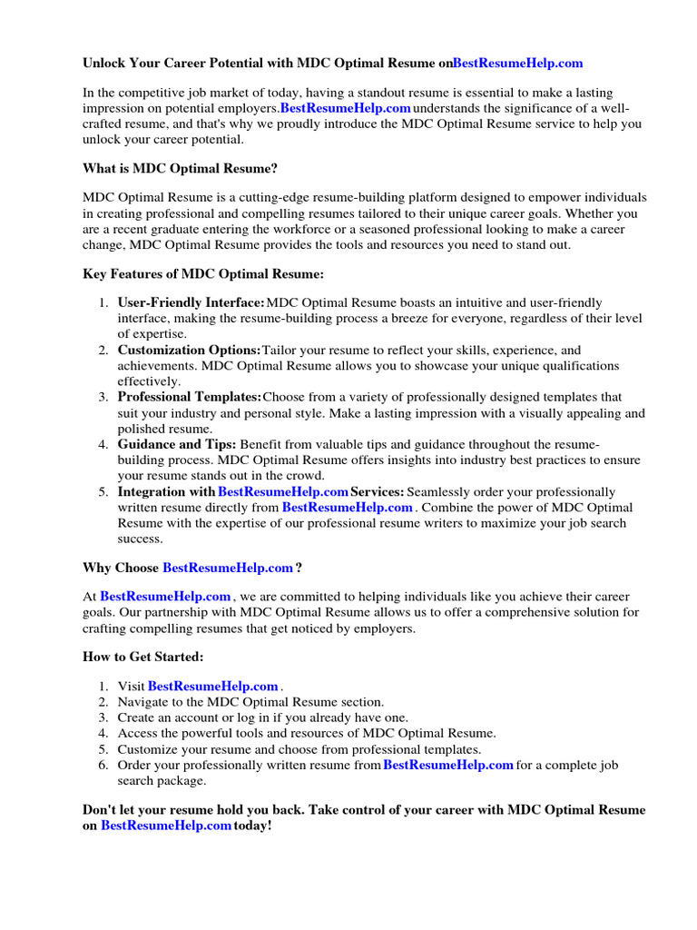 MDC Optimal Resume | Download Free PDF | Résumé | Health Care