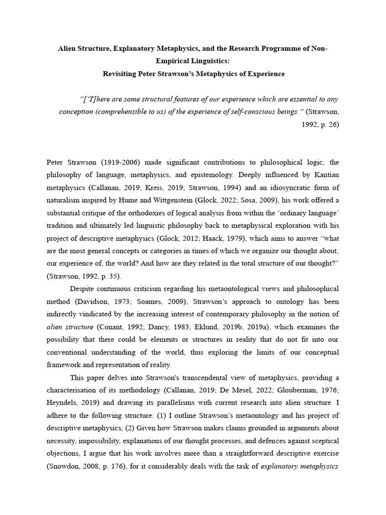 Strawson and Alien Structure | PDF | Metaphysics | Concept