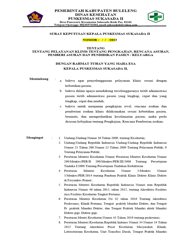 Pelayanan Klinis Tentang Pengkajian, Rencana Asuhan, Pemberi Asuhan Dan Pendidikan Pasien ...