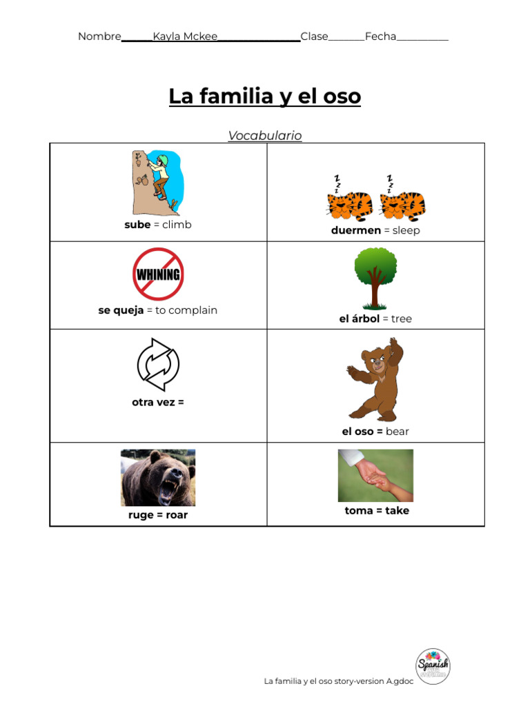 Kayla McKee-1. La Familia y El Oso Story-Version B | PDF