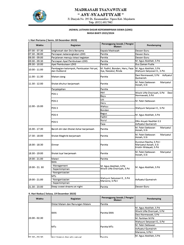 Jadwal LDKS 2023-2024 | PDF