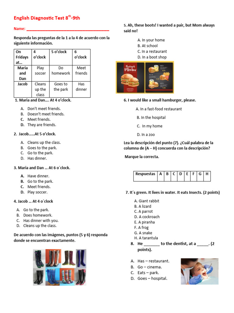 English Diagnostic Test 8th | PDF