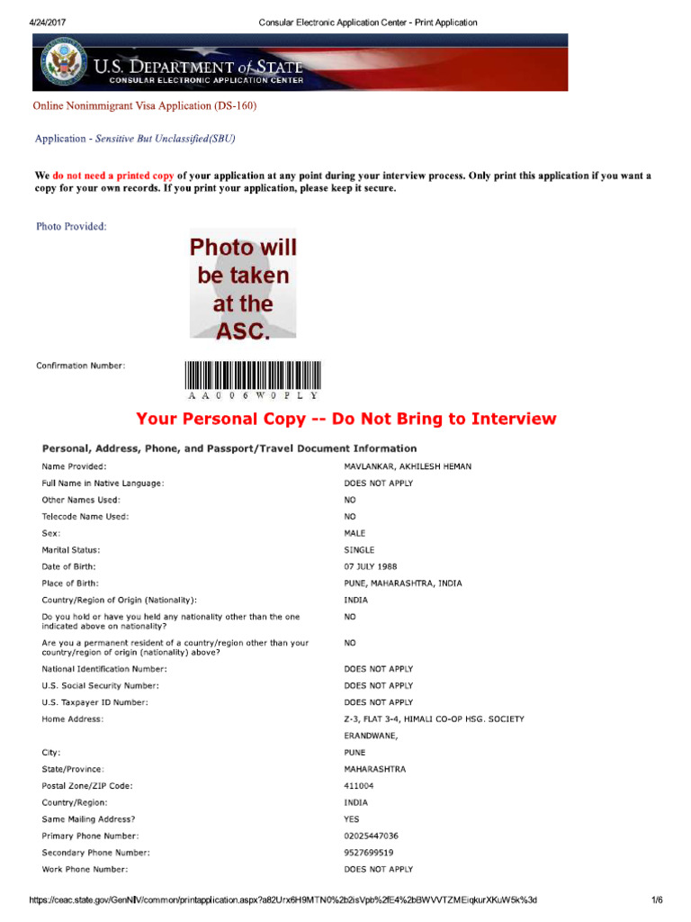 Sample Form - Us Visa Application | PDF