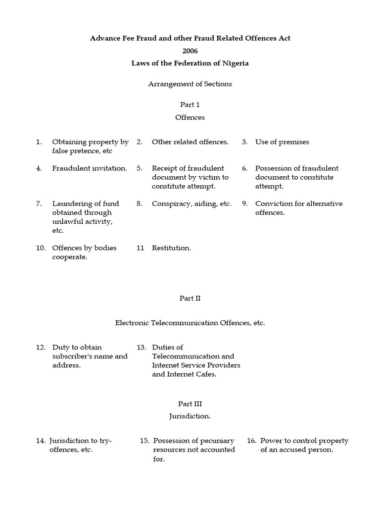 Nigerian Advance Fee Fraud Act 2006 | PDF | Money | Fraud