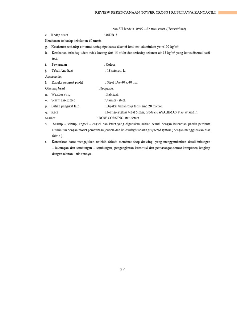 Spesifikasi Kusen Aluminium dan Bouvenlight | PDF