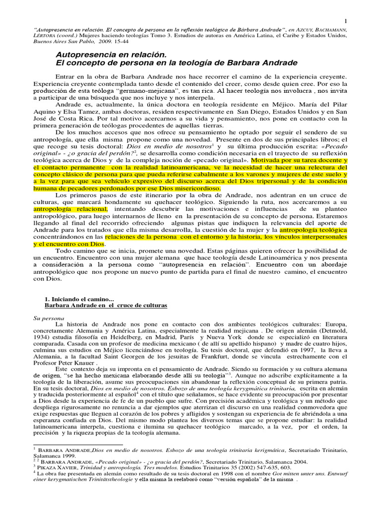 Antrop y Trini - El Concepto de Persona Como Autoprencia en Relación de ...