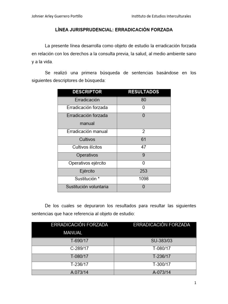 Línea Jurisprudencial Sobre Erradicación Forzada | PDF | Entorno ...