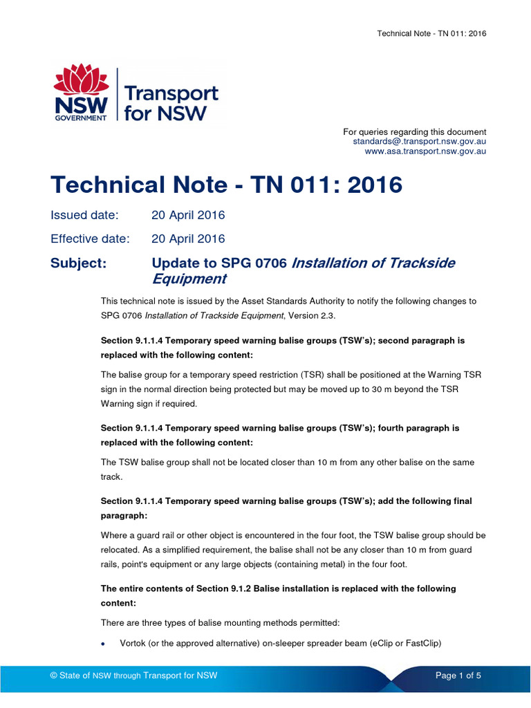 Technical Note - TN 011: 2016: Installation of Trackside Equipment ...