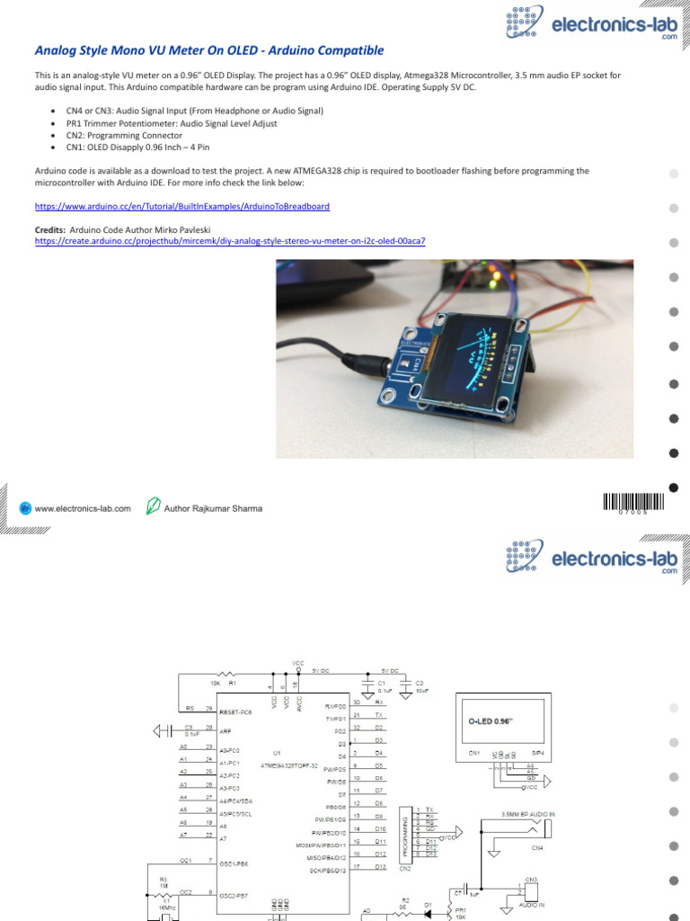 Analog Style VU Meter On OLED Display - Arduino Compatible | PDF | Arduino | Computing