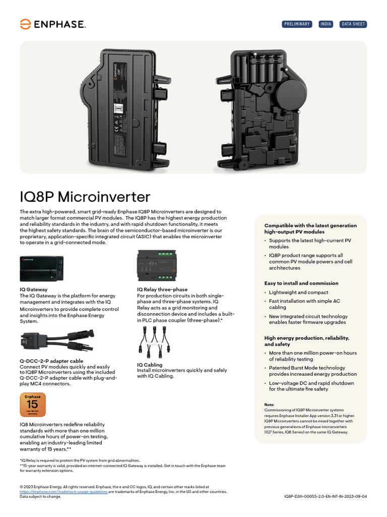 IQ8P Micro Inverter Datasheet Enphase | PDF | Power Engineering ...