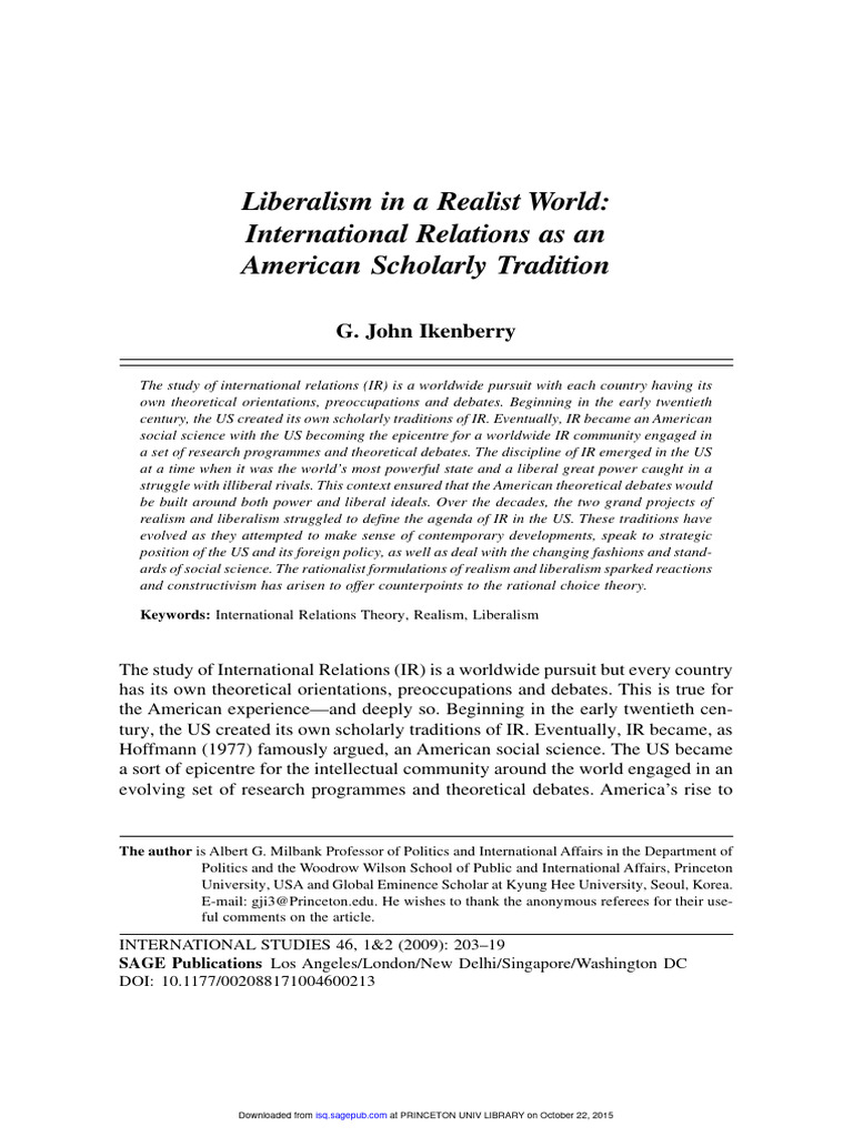 American IR: Realism vs. Liberalism | PDF | International Relations ...