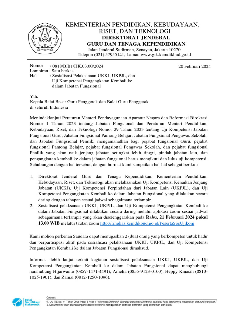 Surat Pemberitahuan Ujikom 2024 - Bersih | PDF